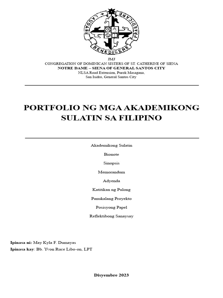 Portfolio NG Mga Akademikong Sulatin Sa Filipino | PDF