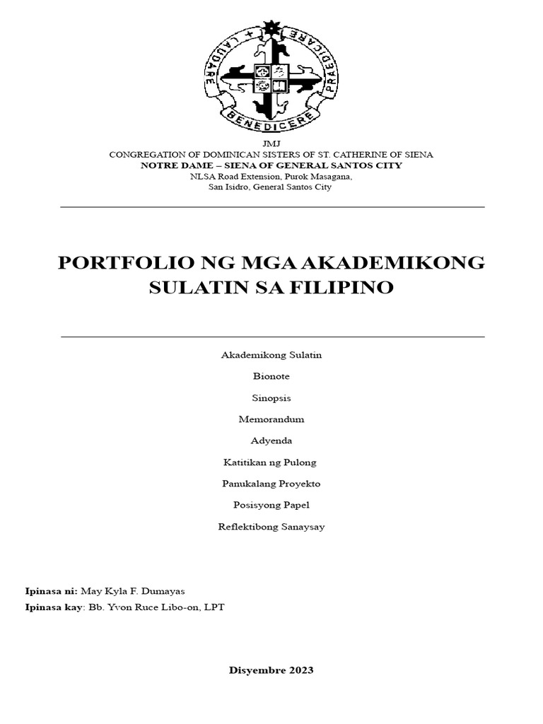 Portfolio NG Mga Akademikong Sulatin Sa Filipino PDF | PDF