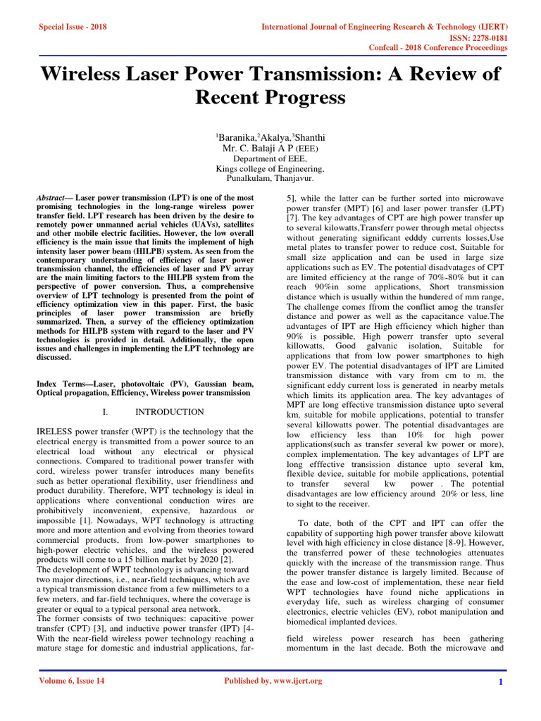 Wireless Laser Power Transmission a Review of Recent Progress ...