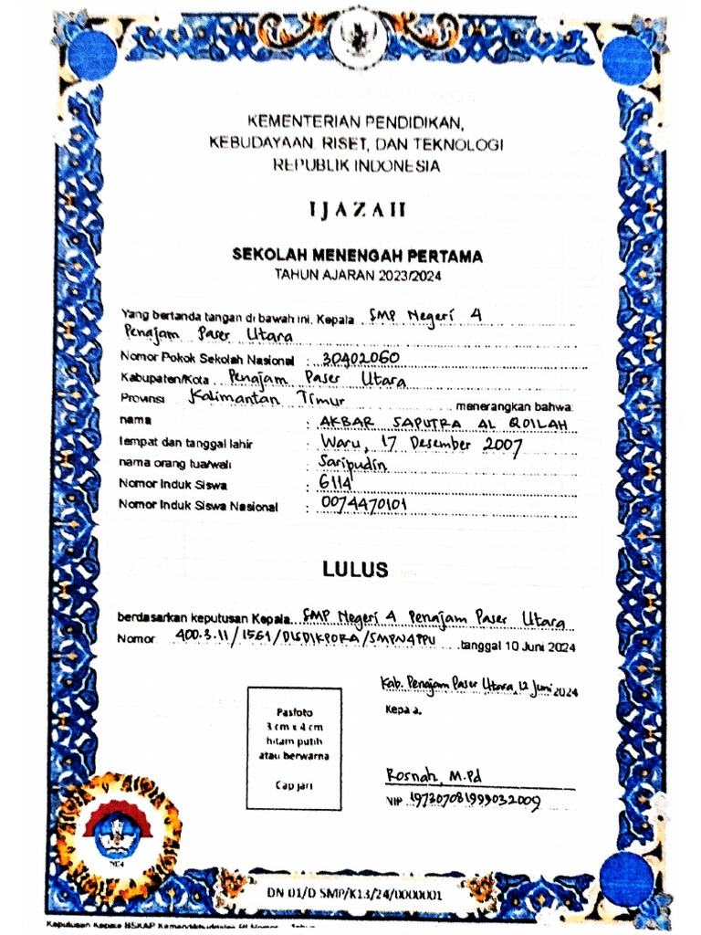 Contoh Penulisan Blangko Ijazah 2024 | PDF