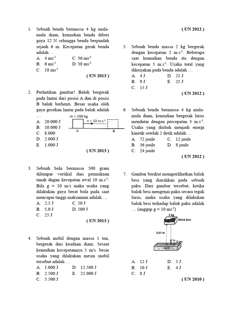 Soal Latihan Usaha Dan Energi | PDF | Sains & Matematika