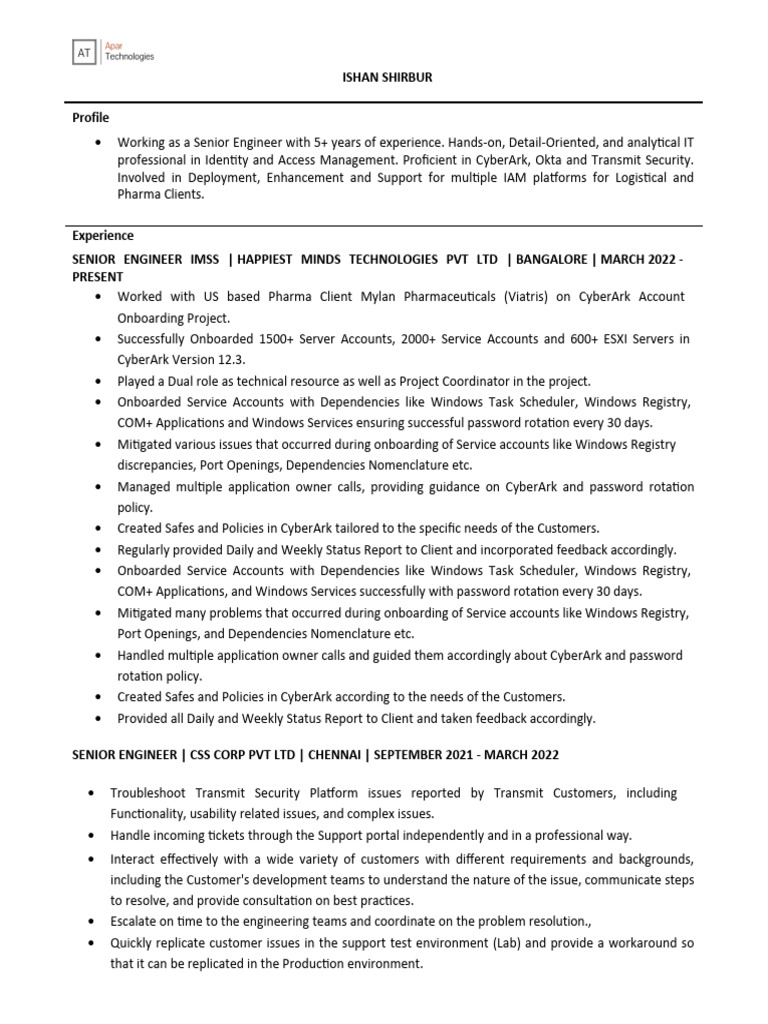 Cyberark Engineer Resume 2 | PDF | Systems Engineering | Computing