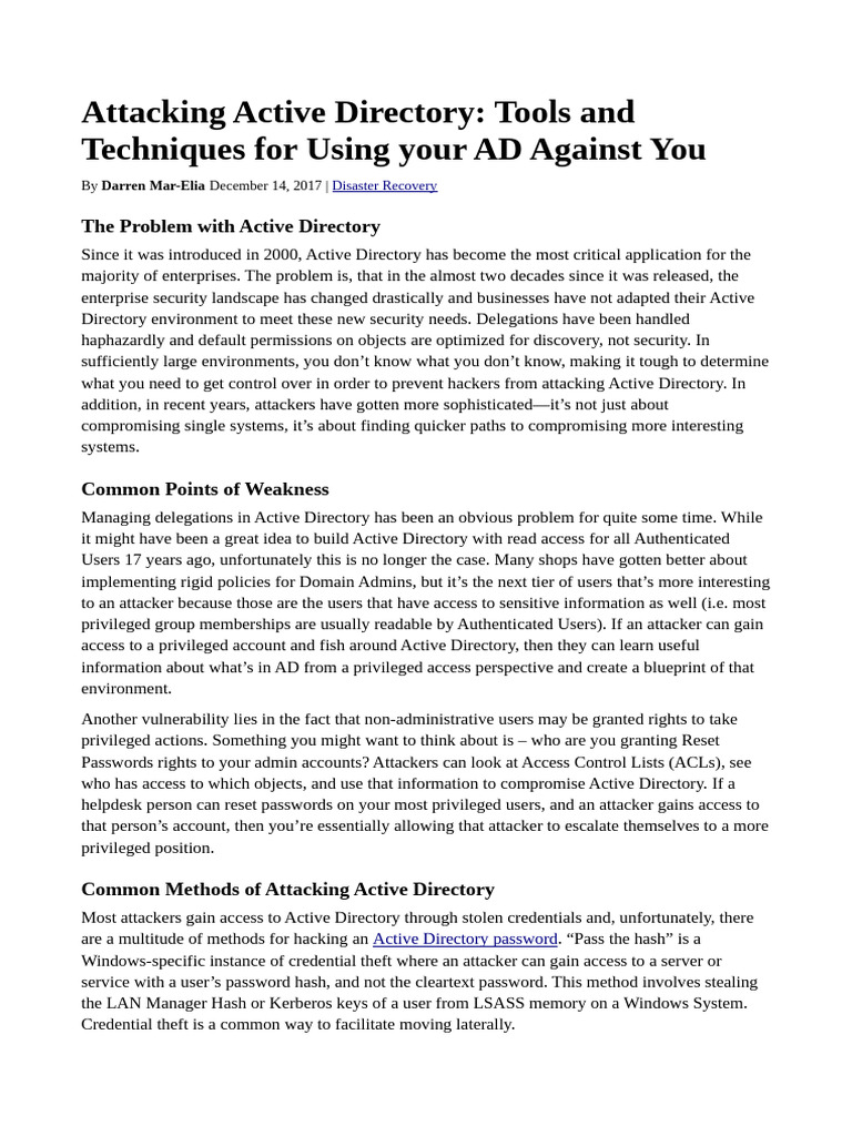 Attacking Active Directory Tools and Techniques For Using Your | PDF | Crime Prevention ...