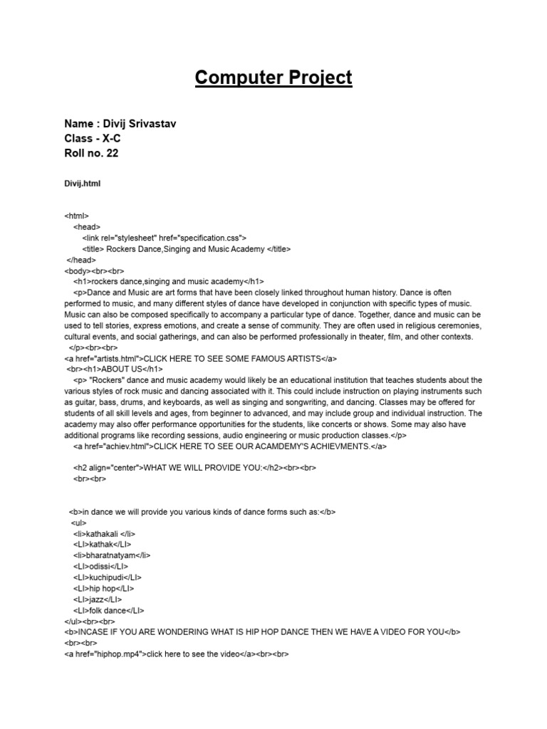 CSS Computer Science Project | PDF | Dances | Performing Arts