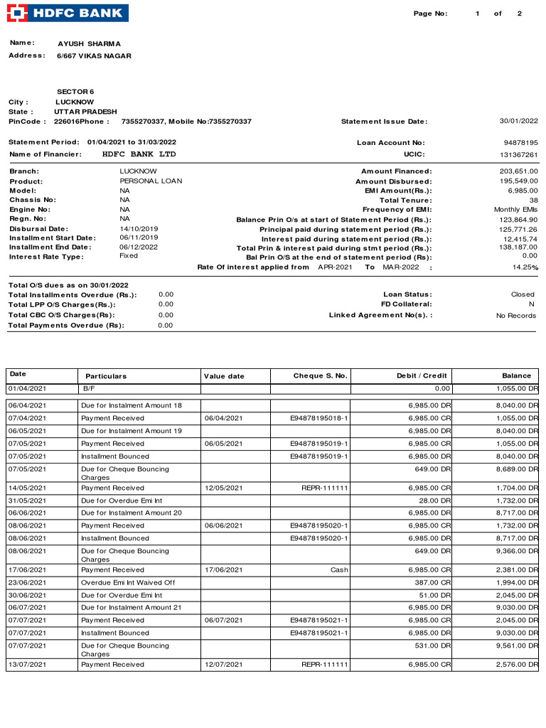HDFC Bank LTD | PDF | Payments | Cheque