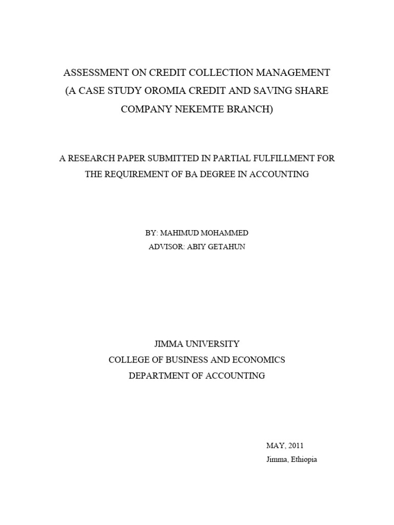 Assessment On Credit Collection Management | PDF | Microfinance | Credit