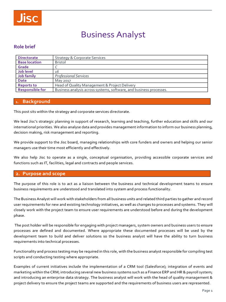 Ba Job Description Apr 17 | PDF | Quality Management | Business