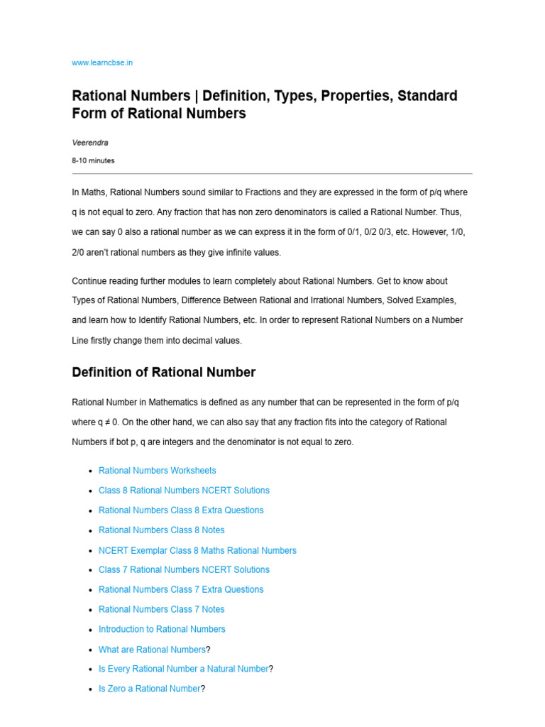 Rational Numbers - Definition, Types, Properties, Standard Form of ...