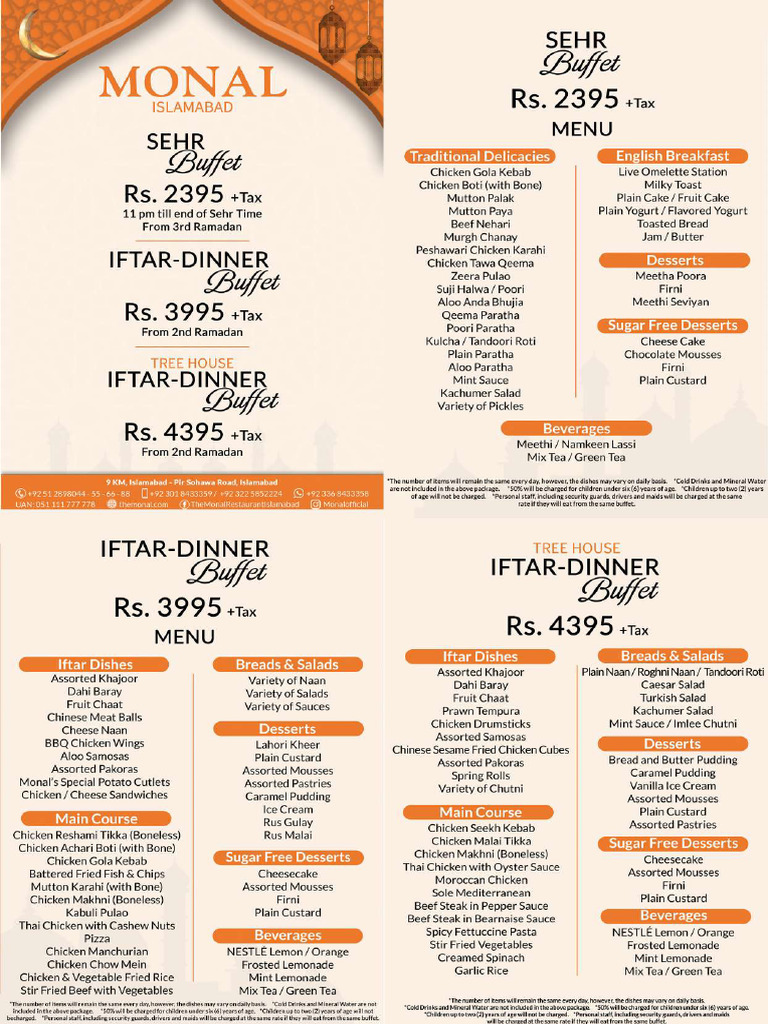 MONAL Iftar-Dinner Menu 2024 | PDF