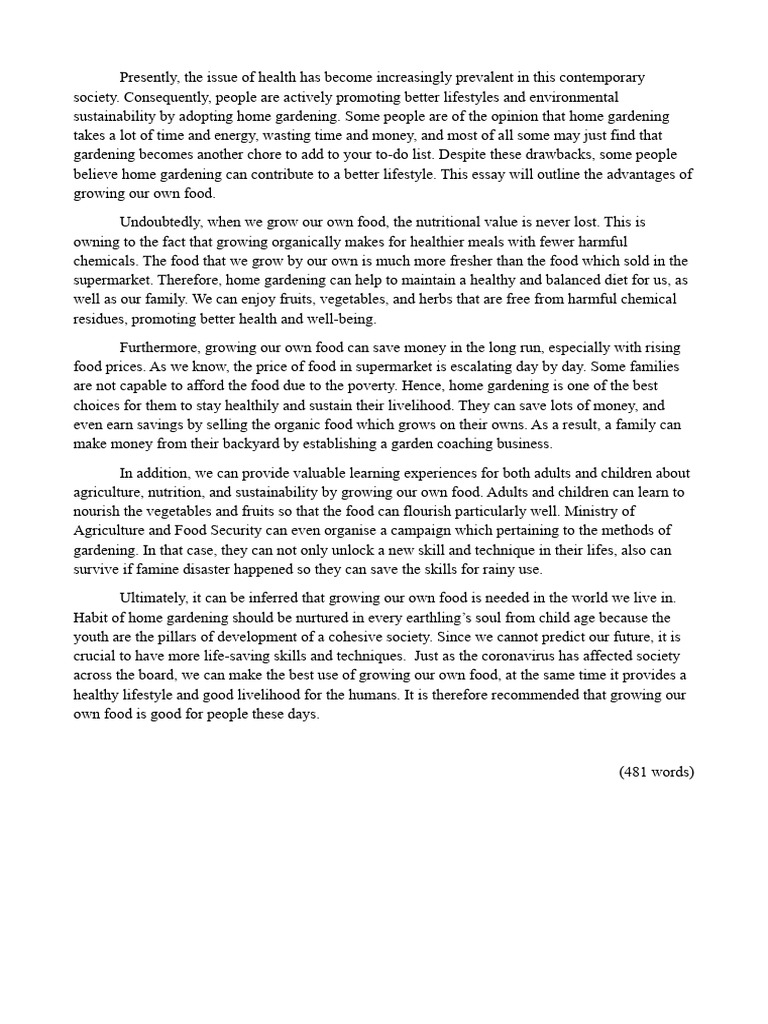 Growing Our Own Food (Argumentative Essay) | PDF | Foods | Healthy Diet