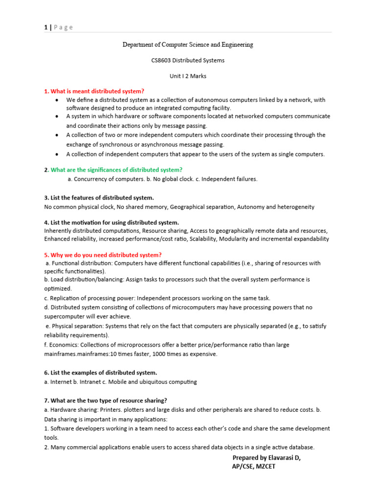 Unit I 2 Marks With Answer | PDF | Parallel Computing | Distributed Computing