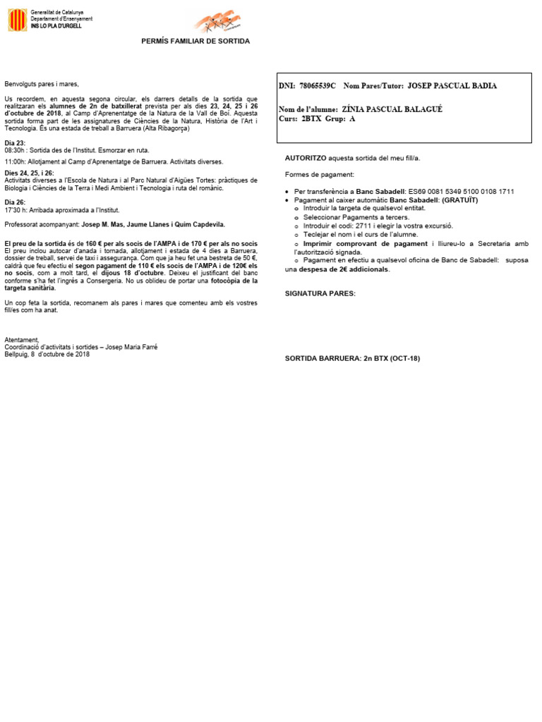 Barruera 2018 (2BTX) - Carta 2n Pagament | PDF