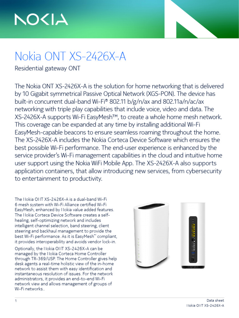 Nokia ONT XS-2426X-A DS | PDF | Wi Fi | Ieee 802.11