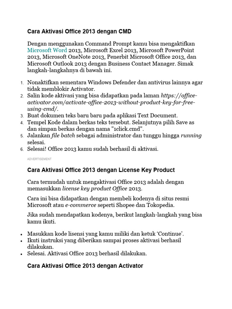 Cara Aktivasi Office 2013 Dengan CMD | PDF