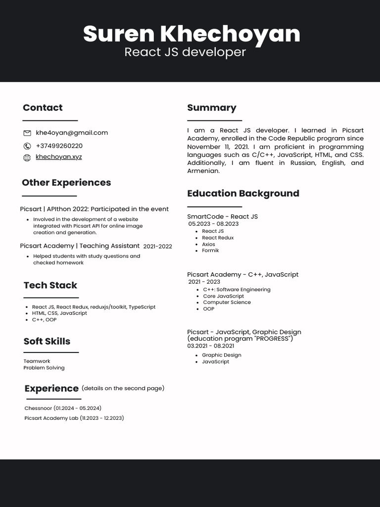 Suren Khechoyan CV | PDF | Java Script | World Wide Web