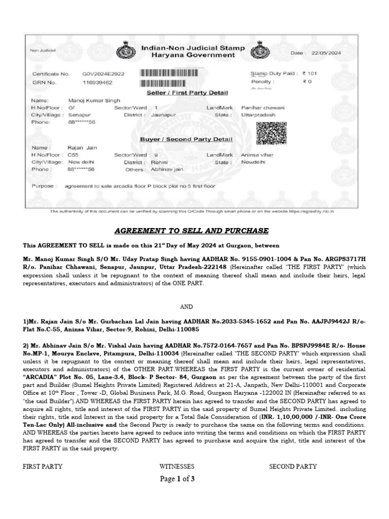 ATS Sample 2024 Arcadia P 3.4 FF Plot No 05 | PDF | Property | Payments