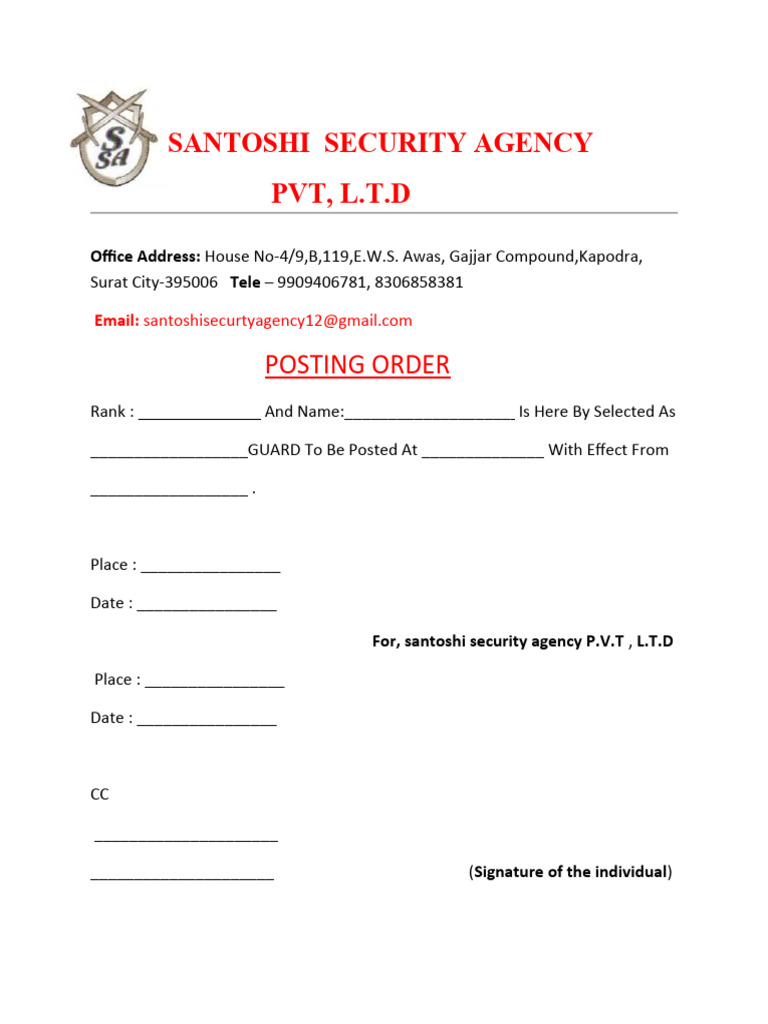 Security Guard Posting Order Template | PDF