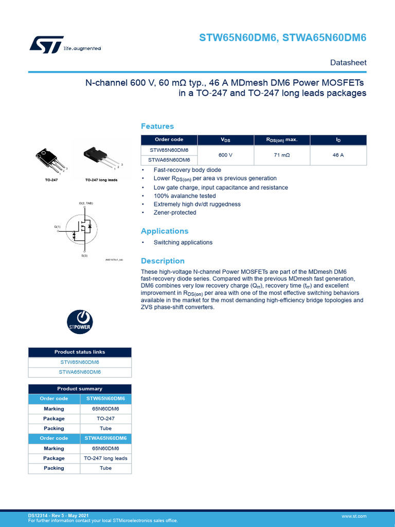 Stwa 65 N 60 DM 6 | PDF | Physical Quantities | Semiconductor Devices