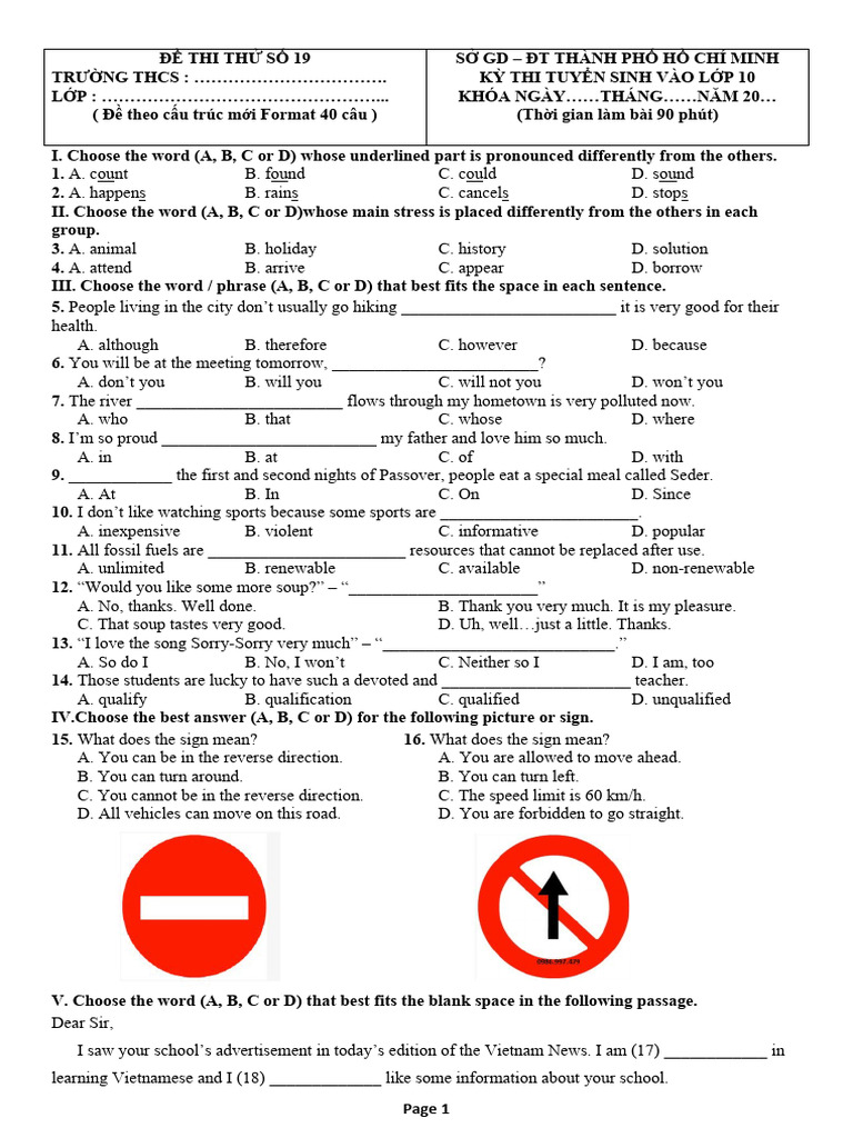 Hot 80 de Tuyen Sinh 10 Theo Form Ha Noi HCM Va Cac Tinh 2024 | PDF ...