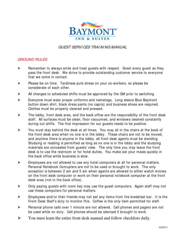 Front Desk Manual | PDF