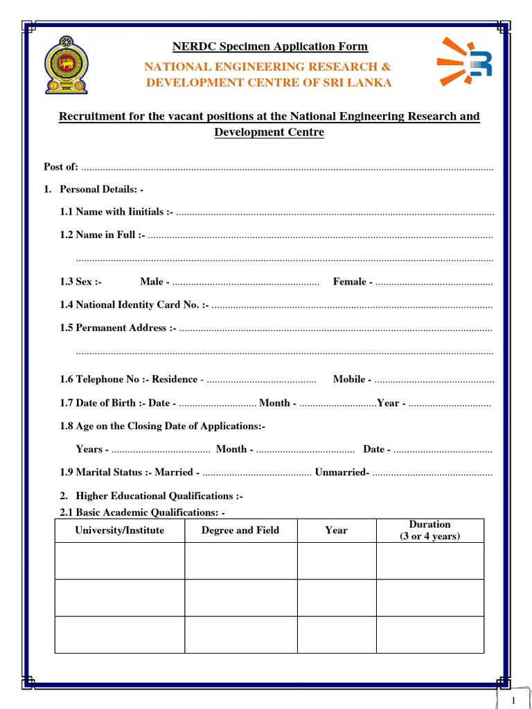NERDC Specimen Application Form | PDF