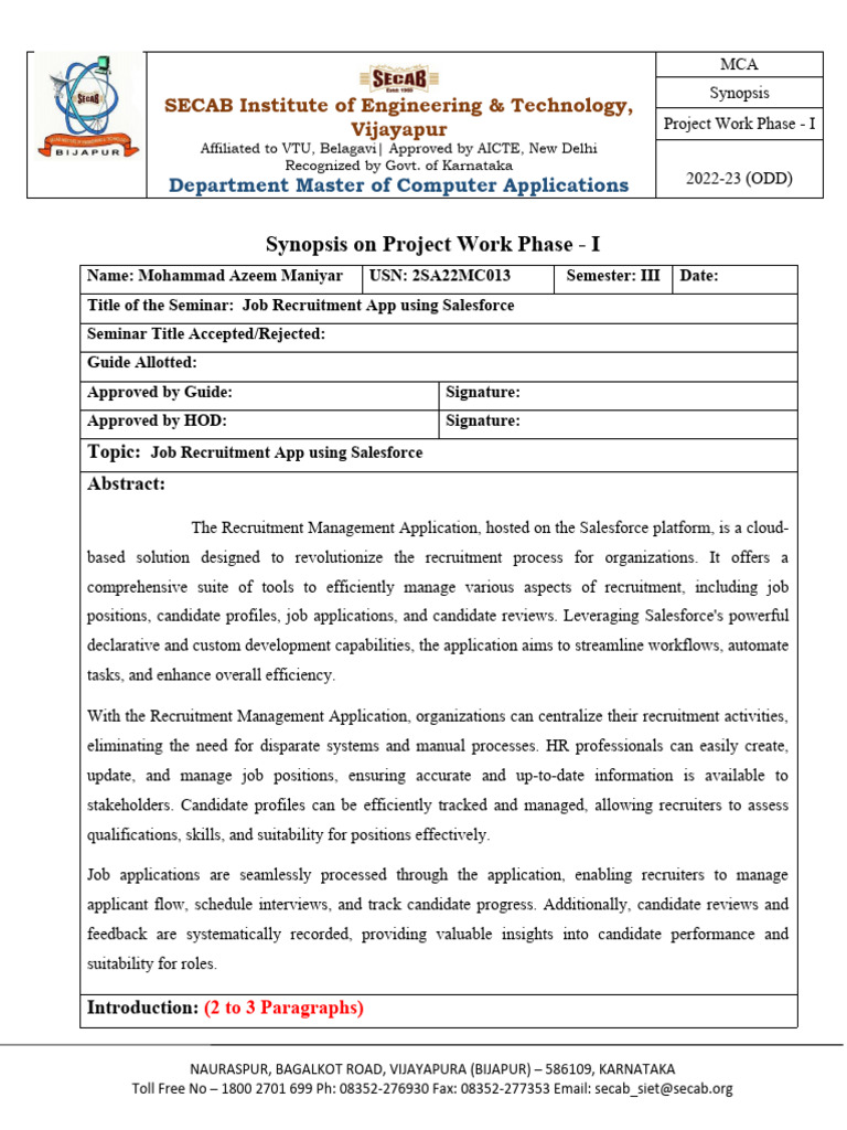 Project Synopsis Format | Download Free PDF | Recruitment | Computing