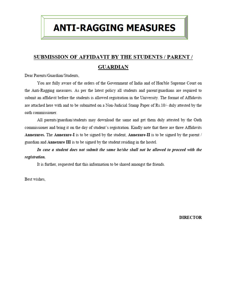 Anti-Ragging Affidavit Submission | PDF | Affidavit | Government