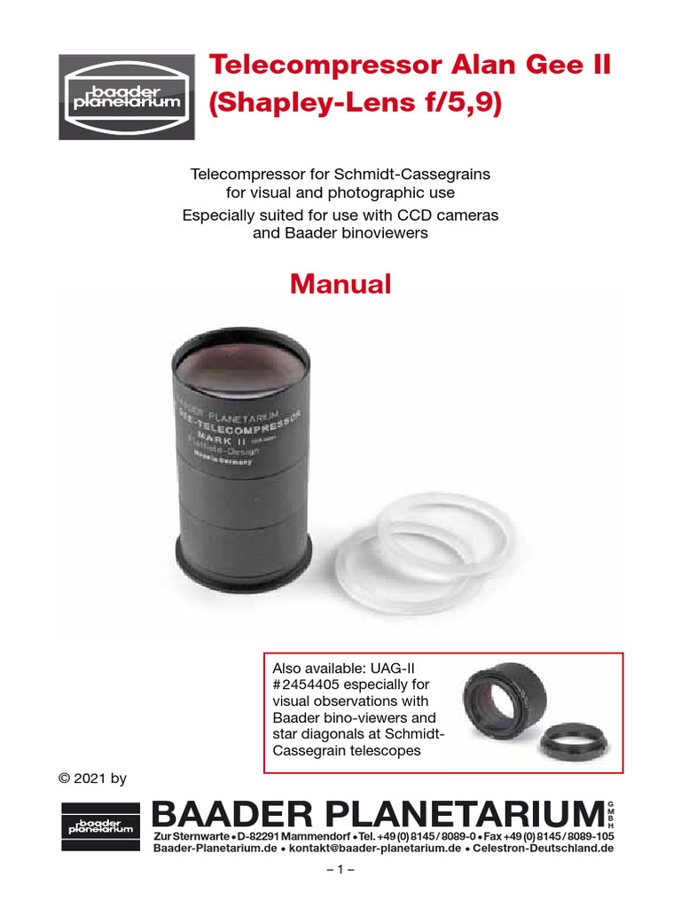 +baader Alan Gee II Telecompresor Shapley Lens F 5 9 Manual and ...