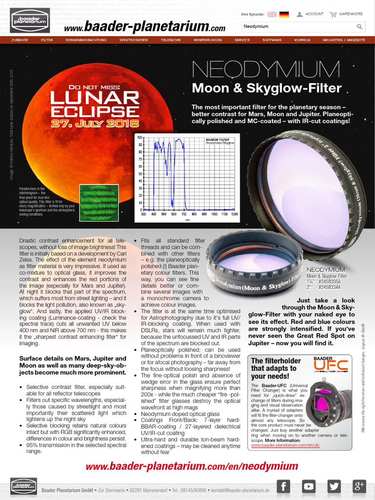 +baader Neodymium Moon & Skyglow Filter | PDF | Optical Filter ...