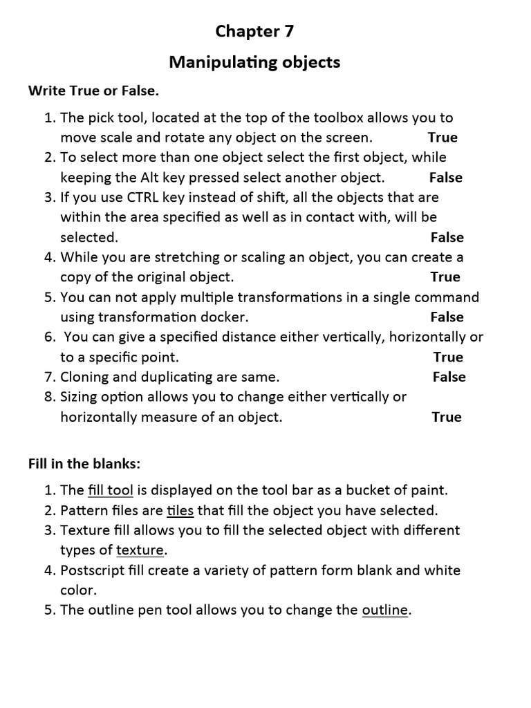 Grade 7 Chapter 7 (Manupulating Objects) | PDF