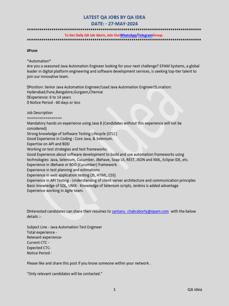 Latest QA Jobs 27 May 2024 | PDF | Selenium (Software) | Systems ...