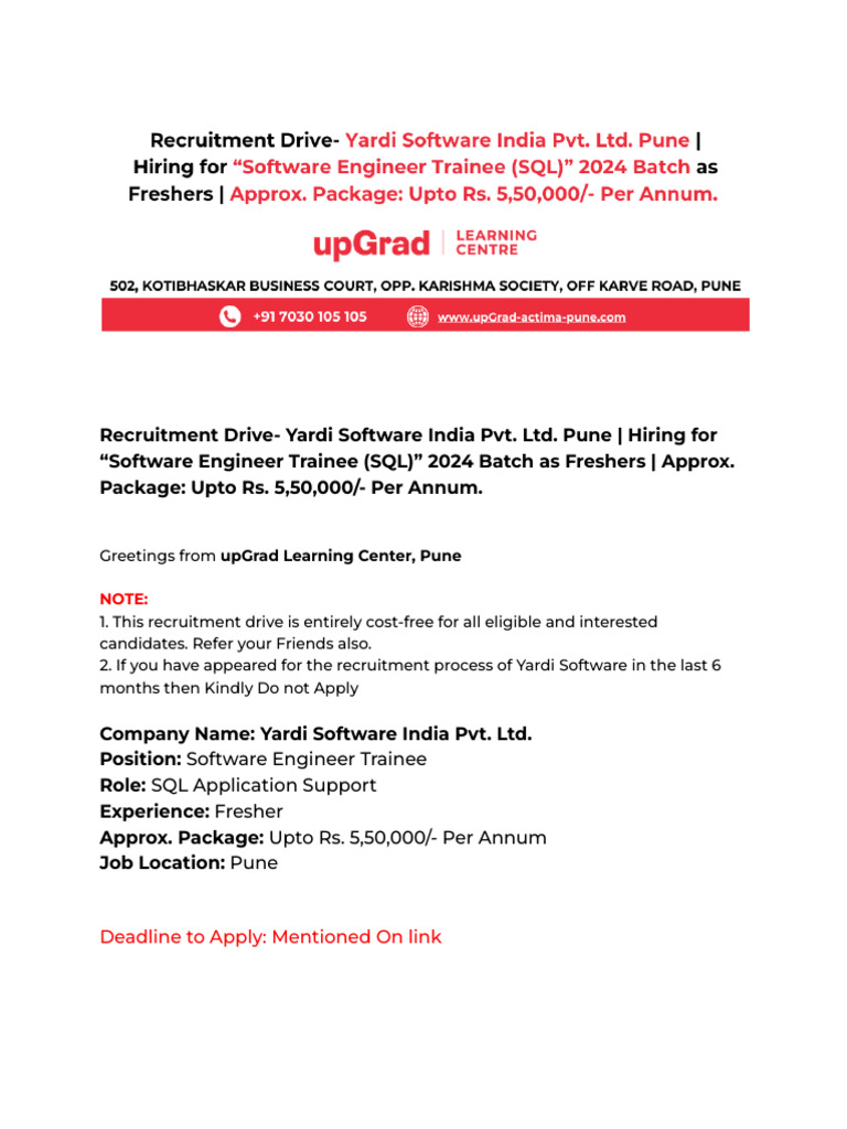 Yardi Software - Upgrad Pune | PDF