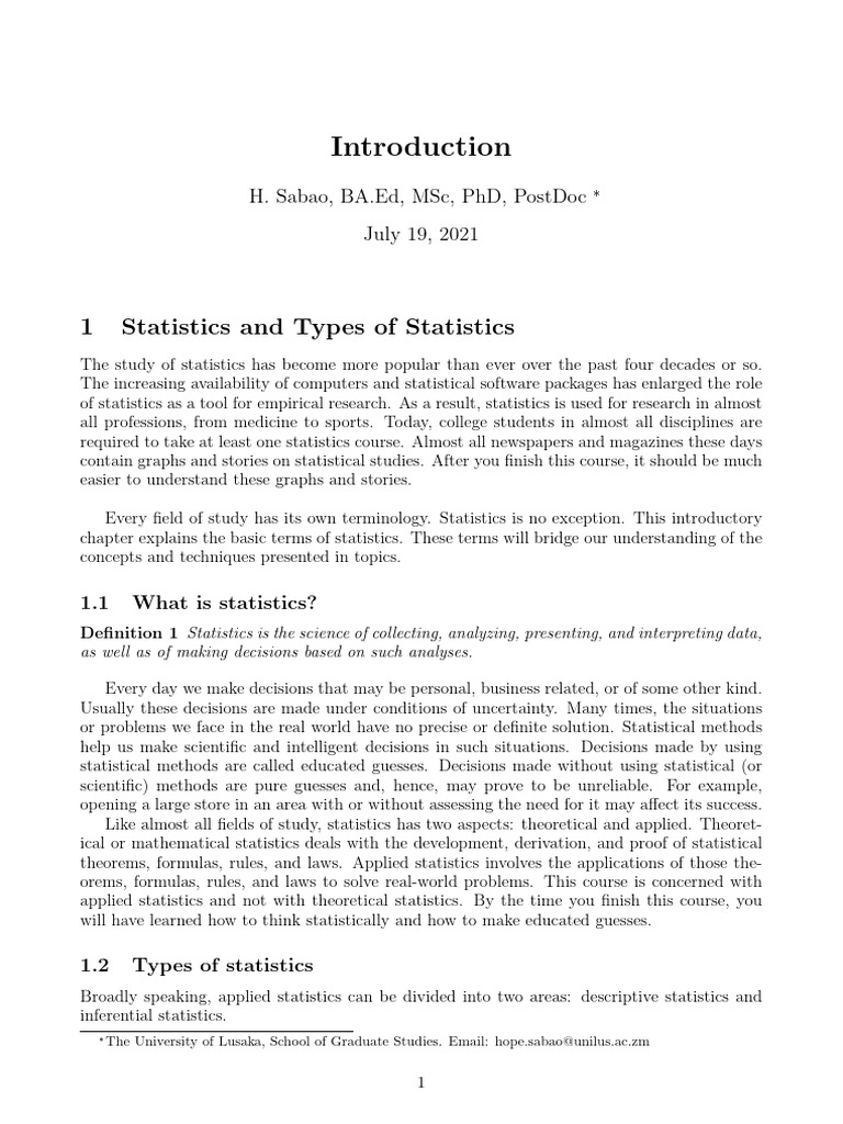 Introduction Lecturer Notes | PDF | Statistics | Probability Distribution