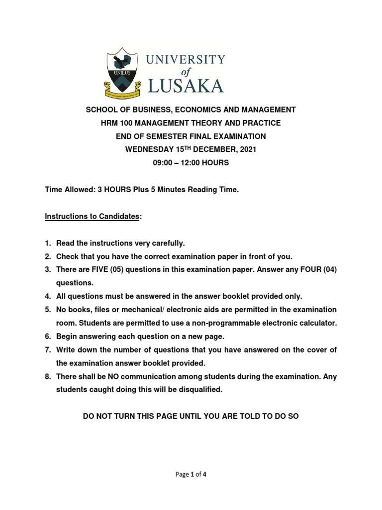 hrm100-2021-semester-1-final-exam | PDF | Business