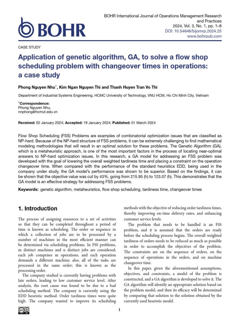 Application of Genetic Algorithm, GA, To Solve A Flow Shop Scheduling Problem With Changeover ...