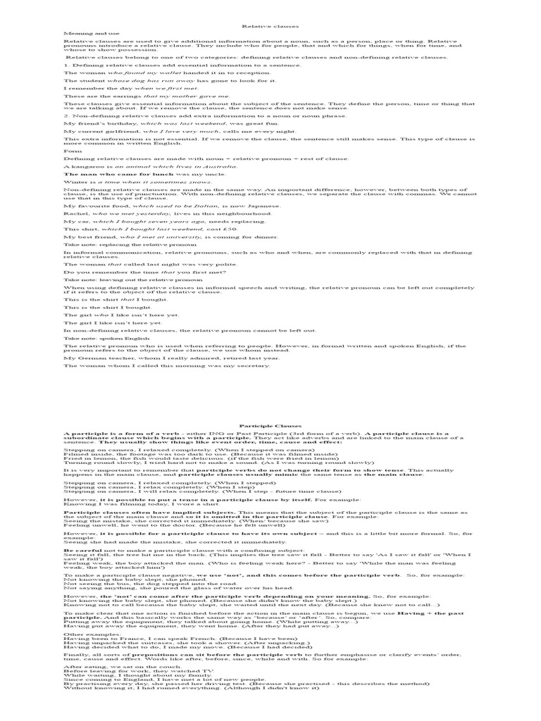 Understanding Relative Clauses | PDF | Subject (Grammar) | Verb