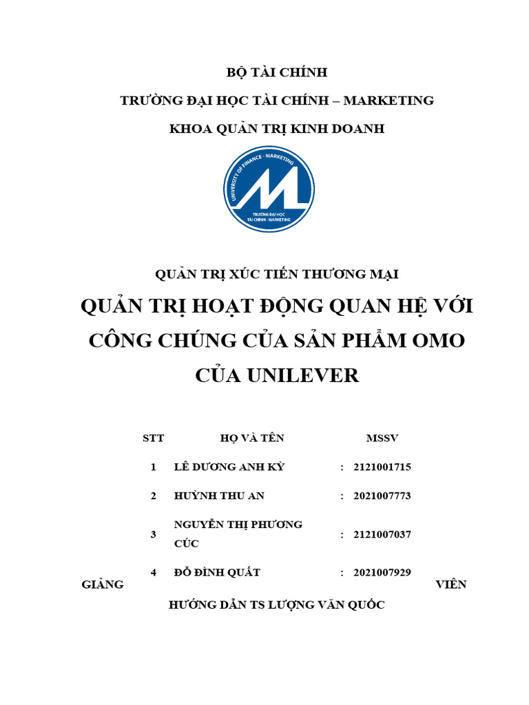 QUẢN TRỊ VỀ HOẠT ĐỘNG QUAN HỆ CÔNG CHÚNG CỦA UNILEVER CHO THƯƠNG HIỆU OMO | PDF
