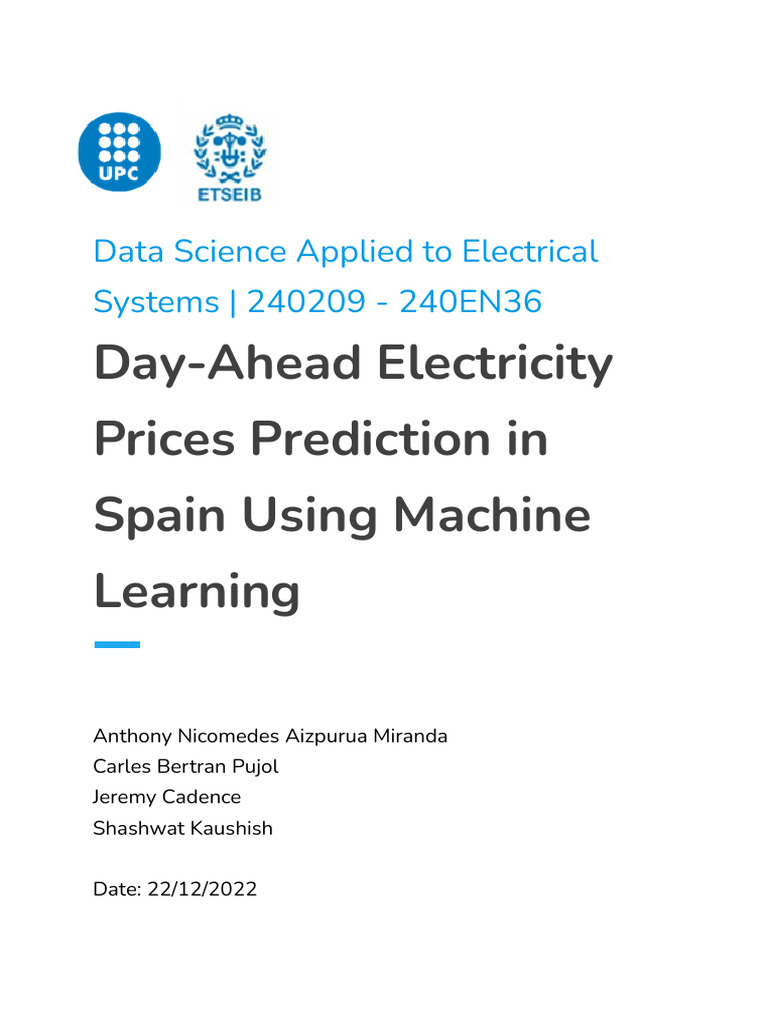 Electricity Prices Prediction in Spain Using Machine Learning | PDF | Machine Learning | Forecasting