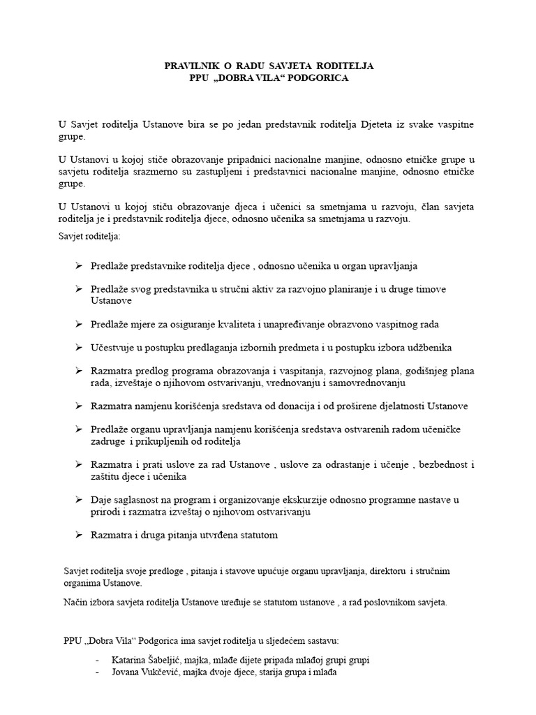 Pravilnik - o - Radu - Savjeta - Roditelja 2323 | PDF