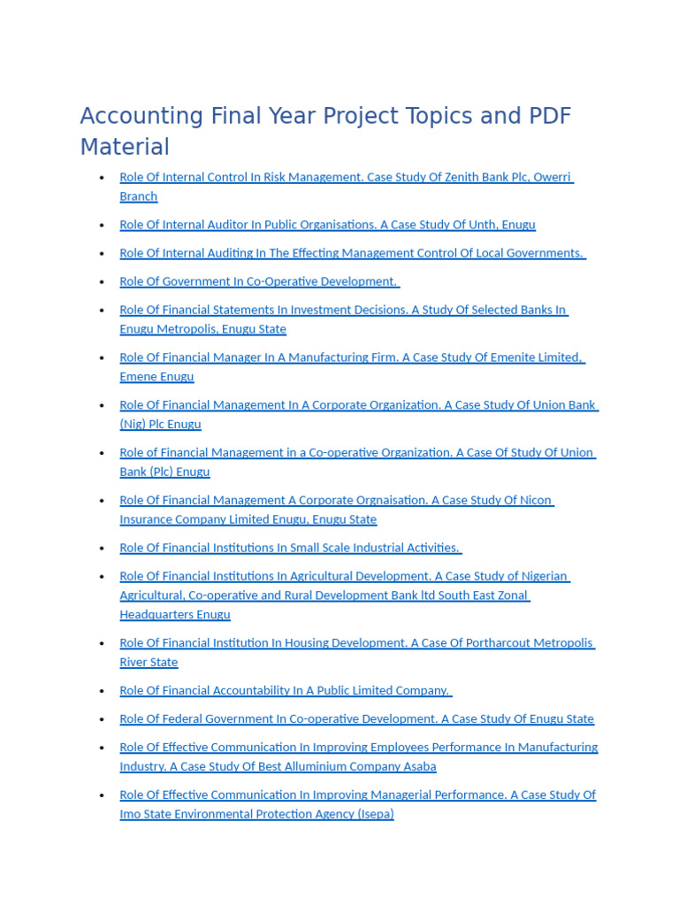 Accounting Final Year Project Topics and PDF Material | PDF | Banks ...