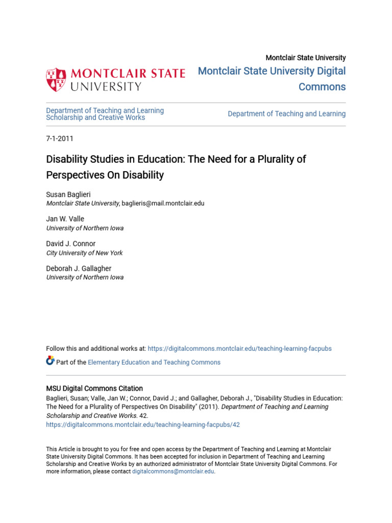 Disability Studies in Education - The Need For A Plurality of Per | PDF ...