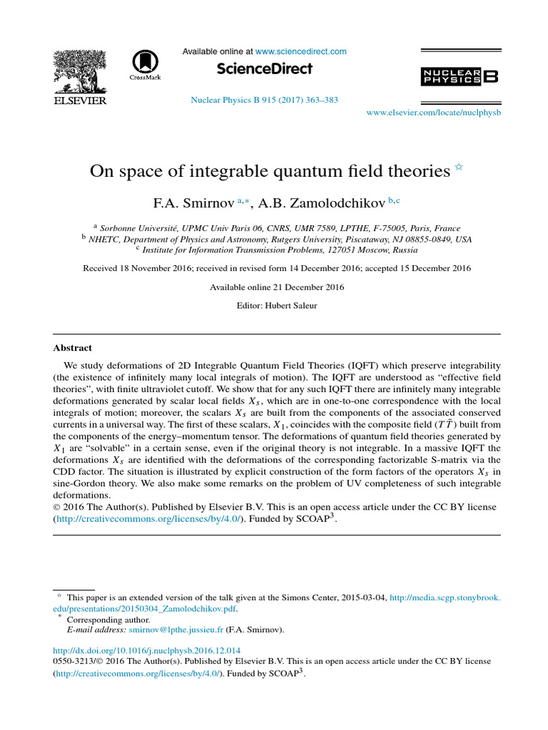 On Space of Integrable Quantum Field Theories | PDF | Field ...