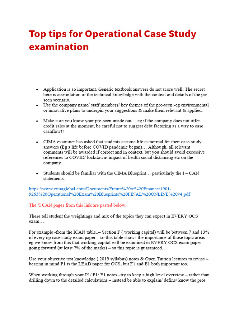 Top tips for Operational Case Study examination | Download Free PDF ...