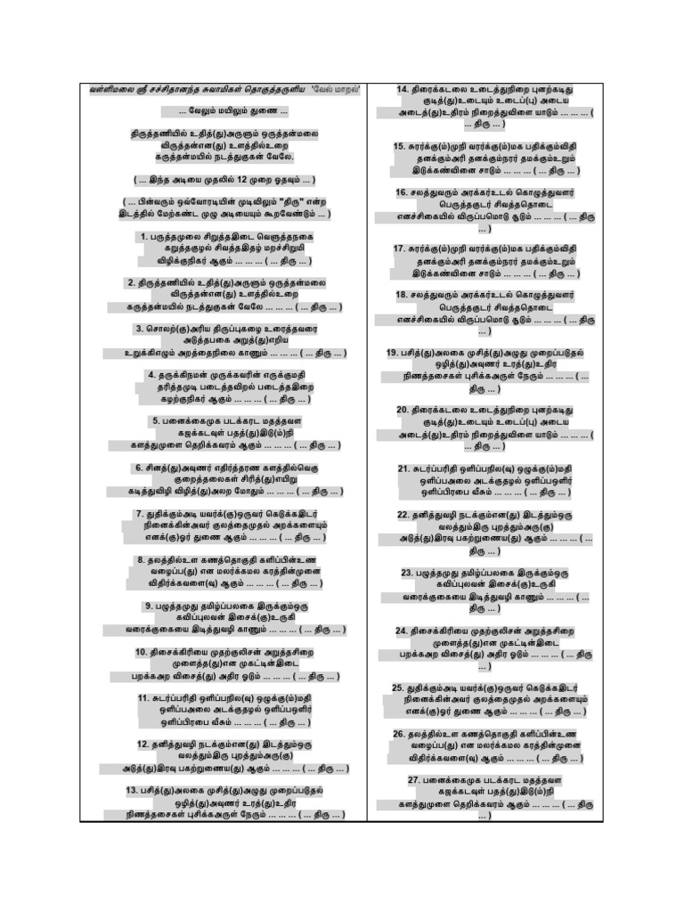 Vel Maral Tamil Mantra | PDF