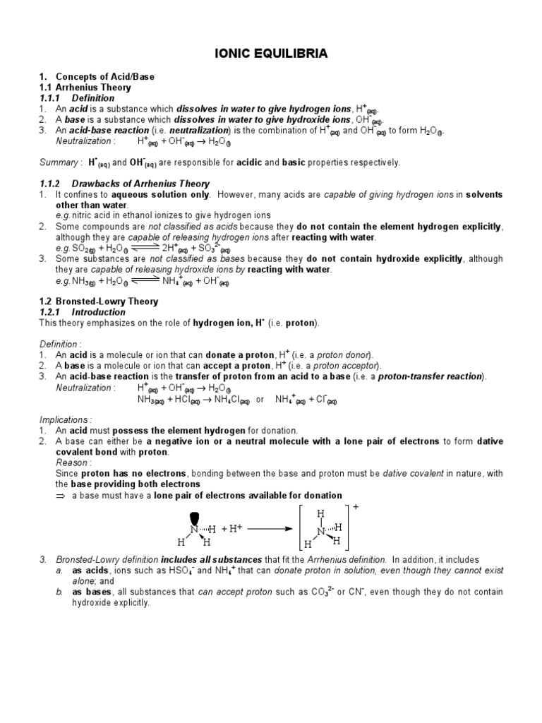Ionic Equilibria | PDF | Ph | Acid