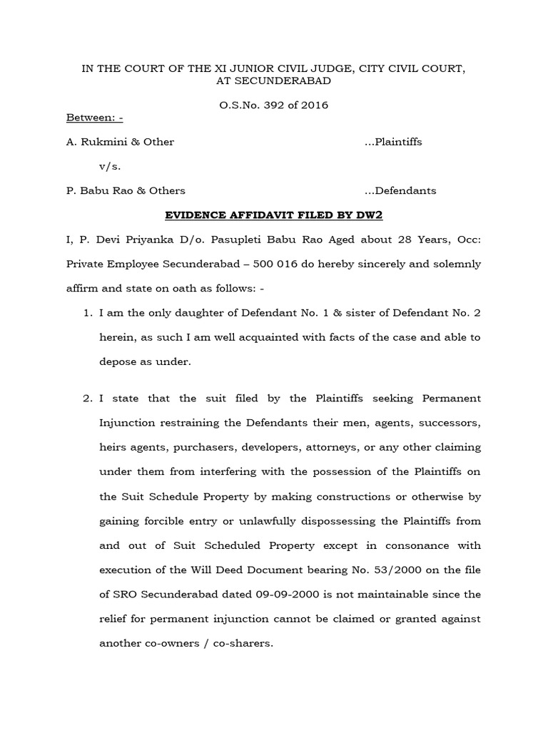 Evidence Affidavit - DW 2 | PDF | Lawsuit | Affidavit