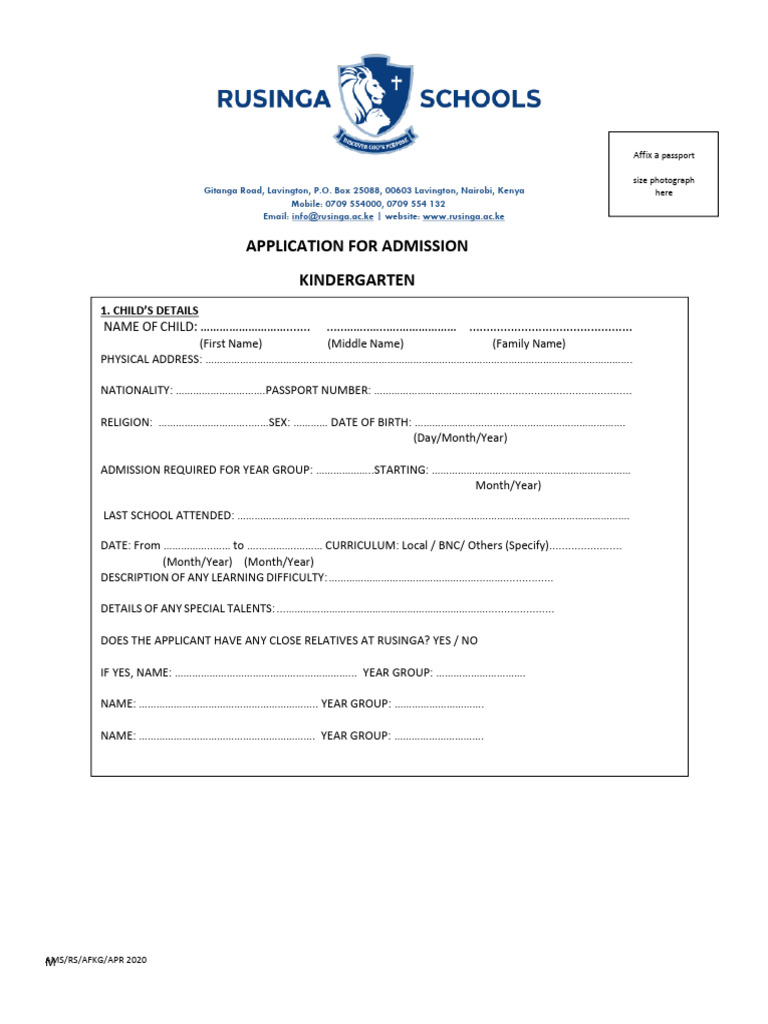 Kindergarten Application Form Mergedv21 | PDF | Mental Disorder | Anemia