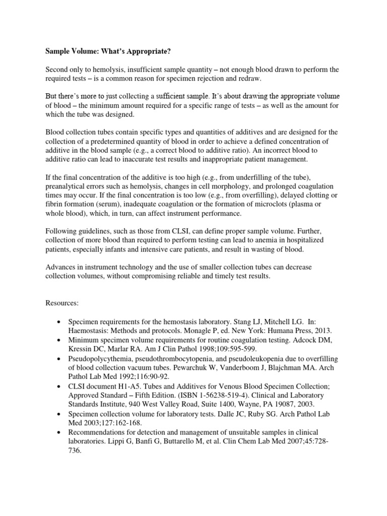 Optimal Blood Sample Volume Guidelines | PDF | Coagulation | Hemostasis