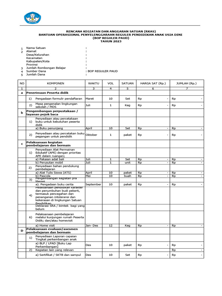 Arkas Lembaga Penerima Bop Paud 2023 | PDF