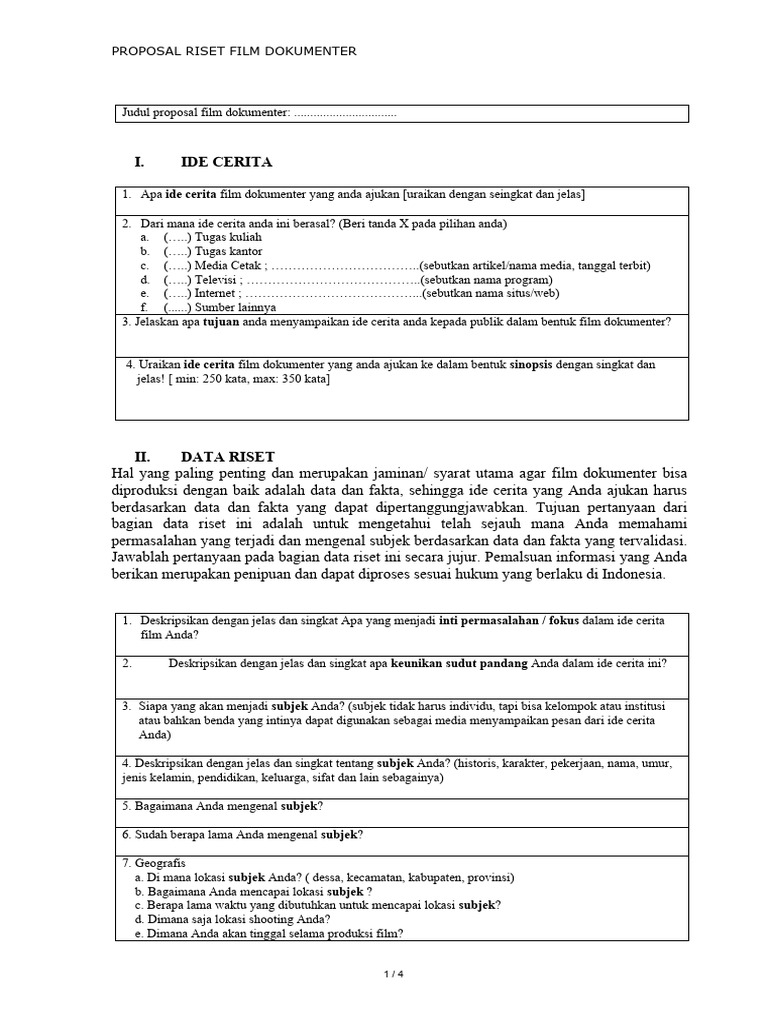 Proposal Riset Film Dokumenter | PDF